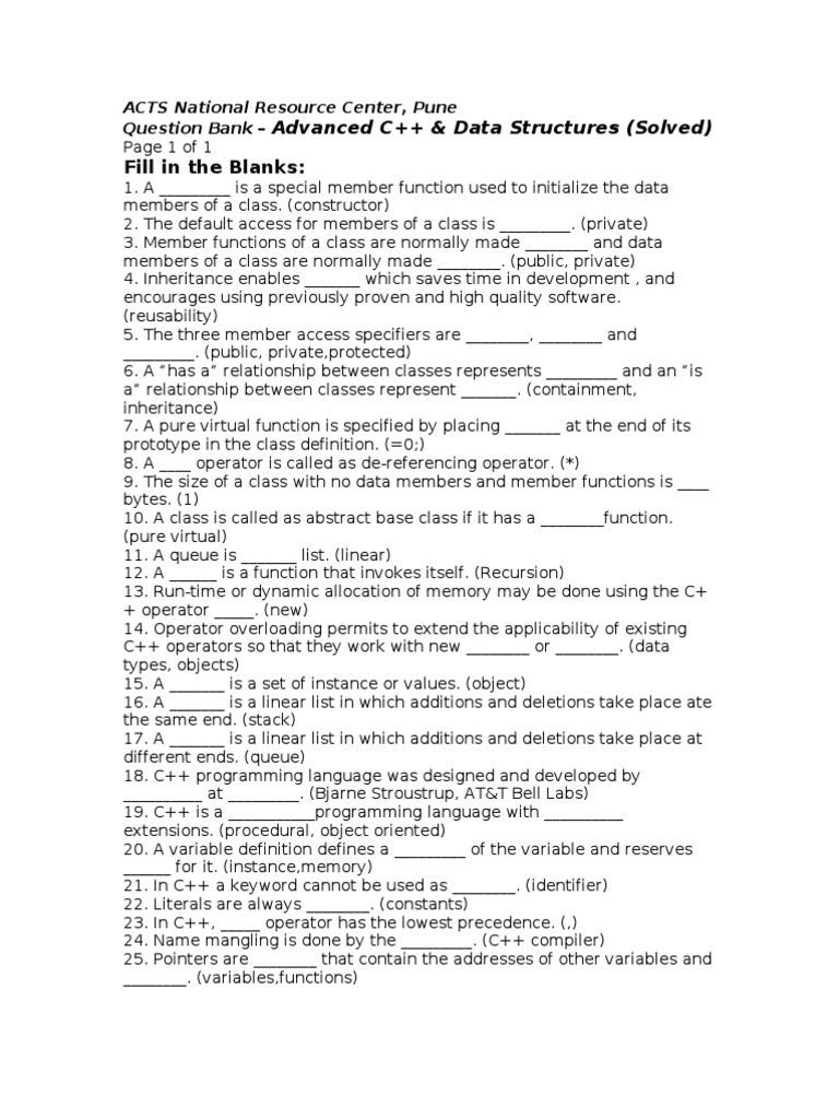 C++ & DS Question Bank | PDF | C++ | Class (Computer Programming)