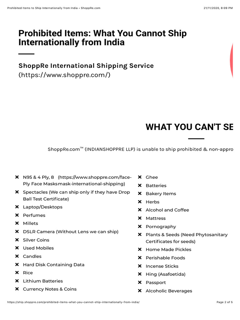 Prohibited Items To Ship Internationally From India | PDF | Foods | Cuisine