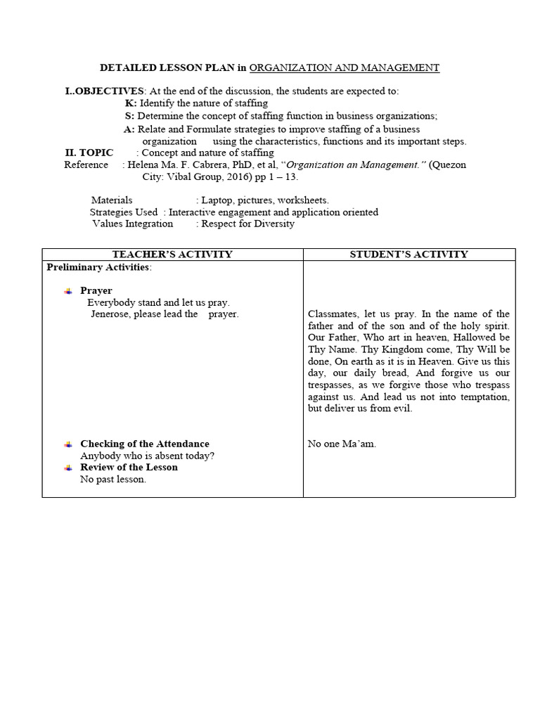 LESSON-PLAN-WEEL - 2 - Organization and Management | PDF | Human ...