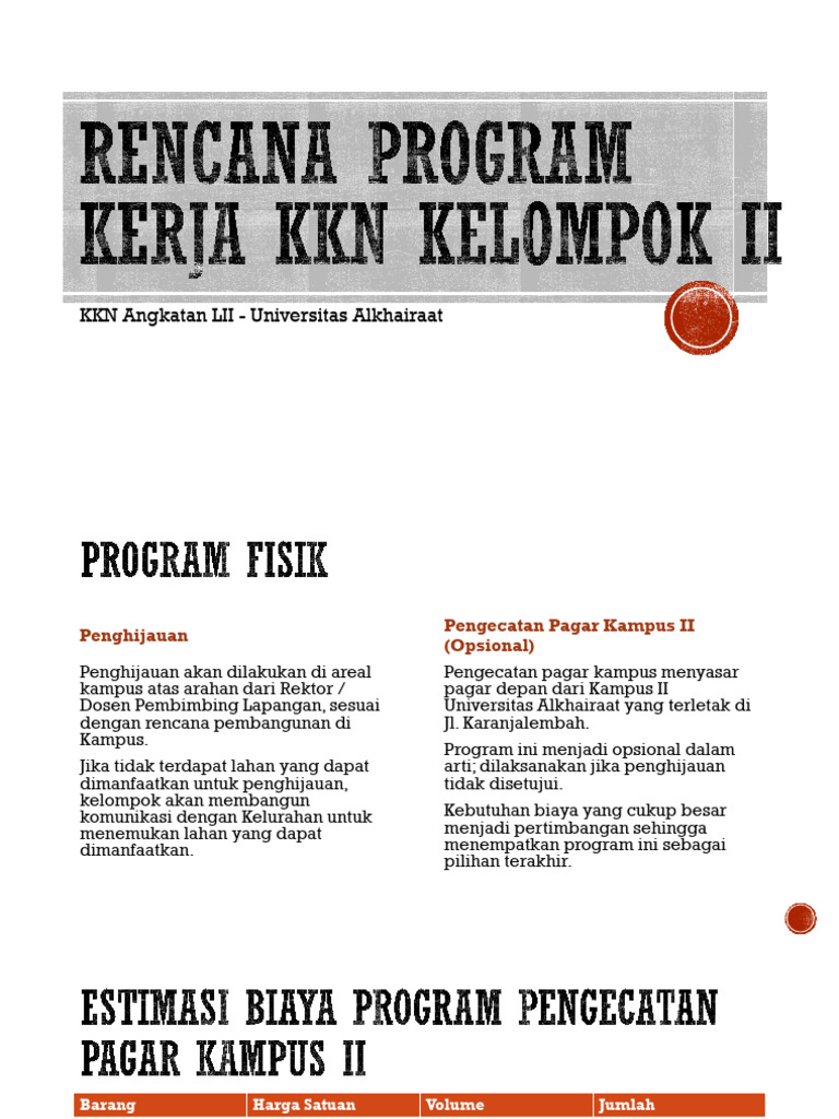 Rencana Program Kerja KKN Kelompok II | PDF