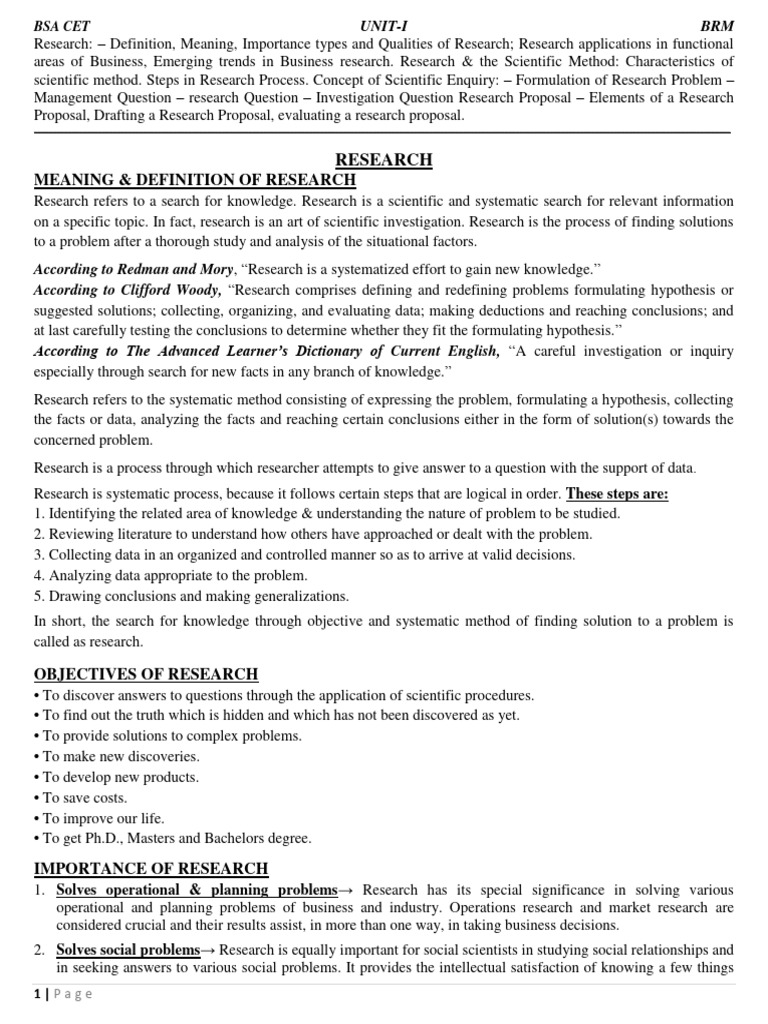 BRM Unit 1 | PDF | Sampling (Statistics) | Scientific Method