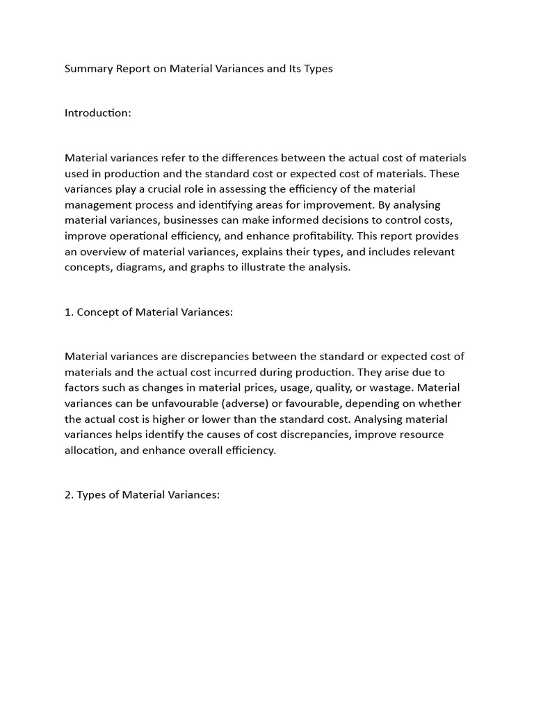 Summary Report On Material Variances and Its Types | PDF | Variance ...
