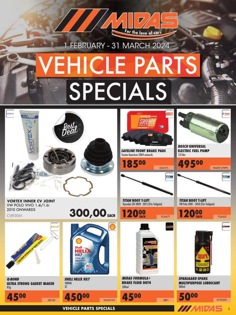 Midas Vehicle Parts Brochure Feb-Mar 2024 | PDF | Toyota | Arm