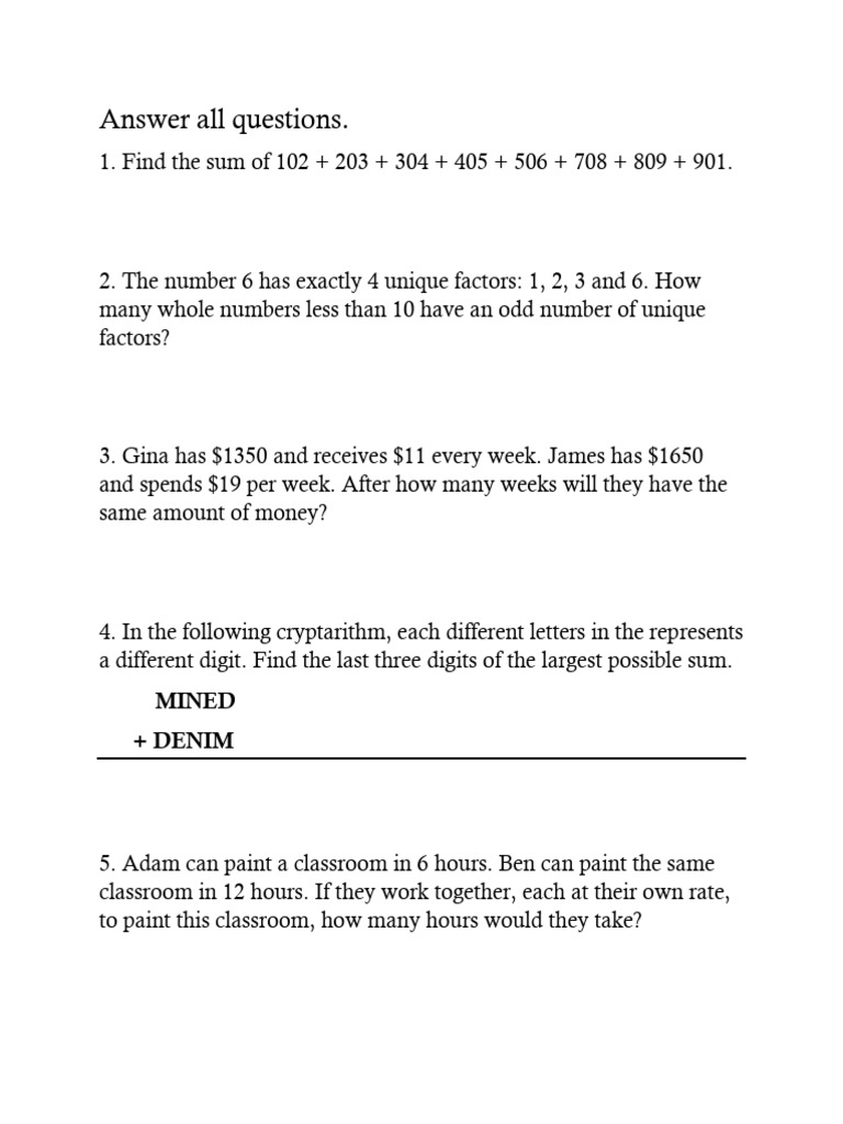 Correct Answers for Math Problems | PDF