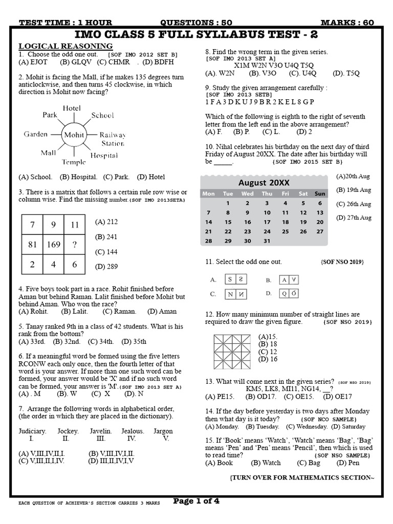 Imo Class 5 Full Syllabus 2 | PDF | Speed | Bronze