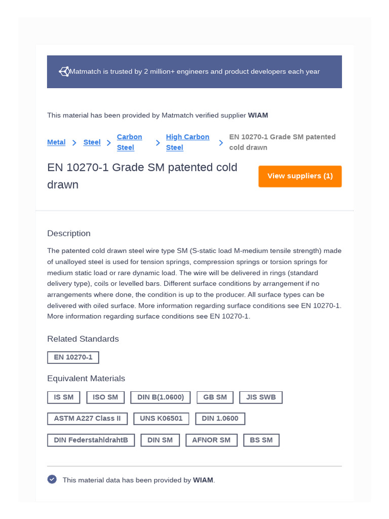 EN 10270-1 Grade SM Steel Guide | PDF | Steel | Young's Modulus