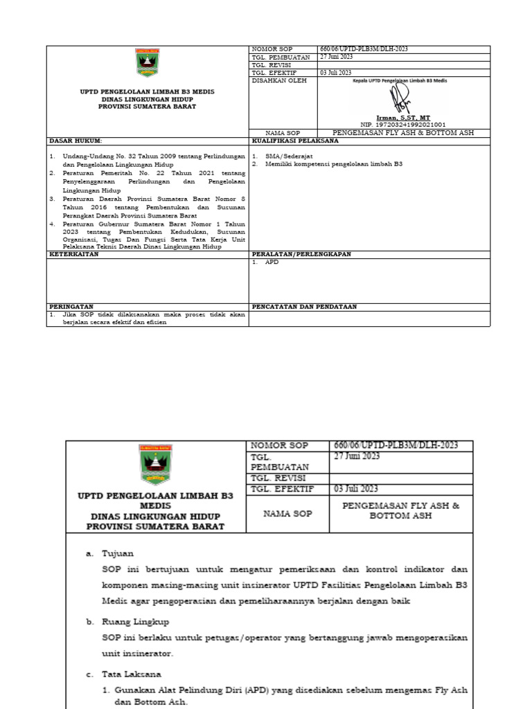 SOP Pengemasan Limbah B3 Medis | PDF