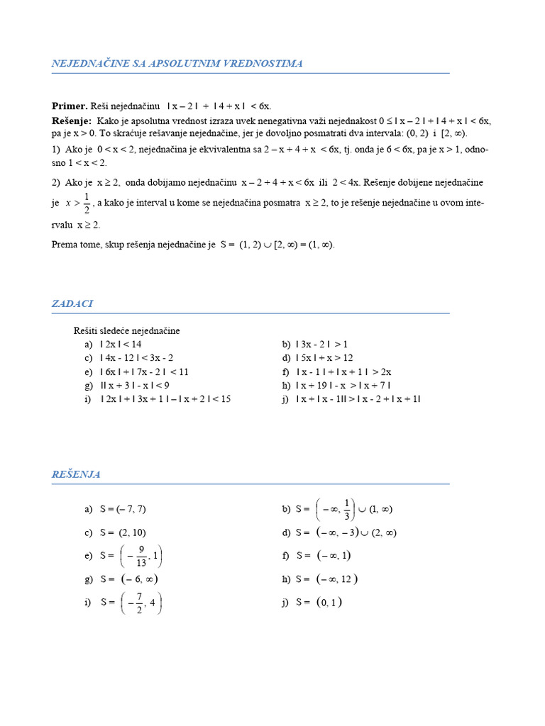 Nejednacine Sa Apsolutnim Vrednostima 8 | PDF Nejednacine Sa Apsolutnim Vrednostima 8 | PDF