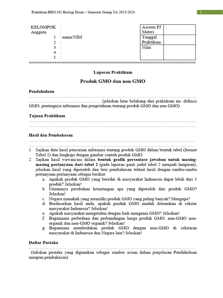 BIO1102 - 2024 - Genap - 08a - Produk GMO Dan Non GMO | PDF