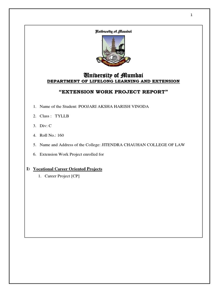 University of Mumbai: "Extension Work Project Report" | Download Free ...