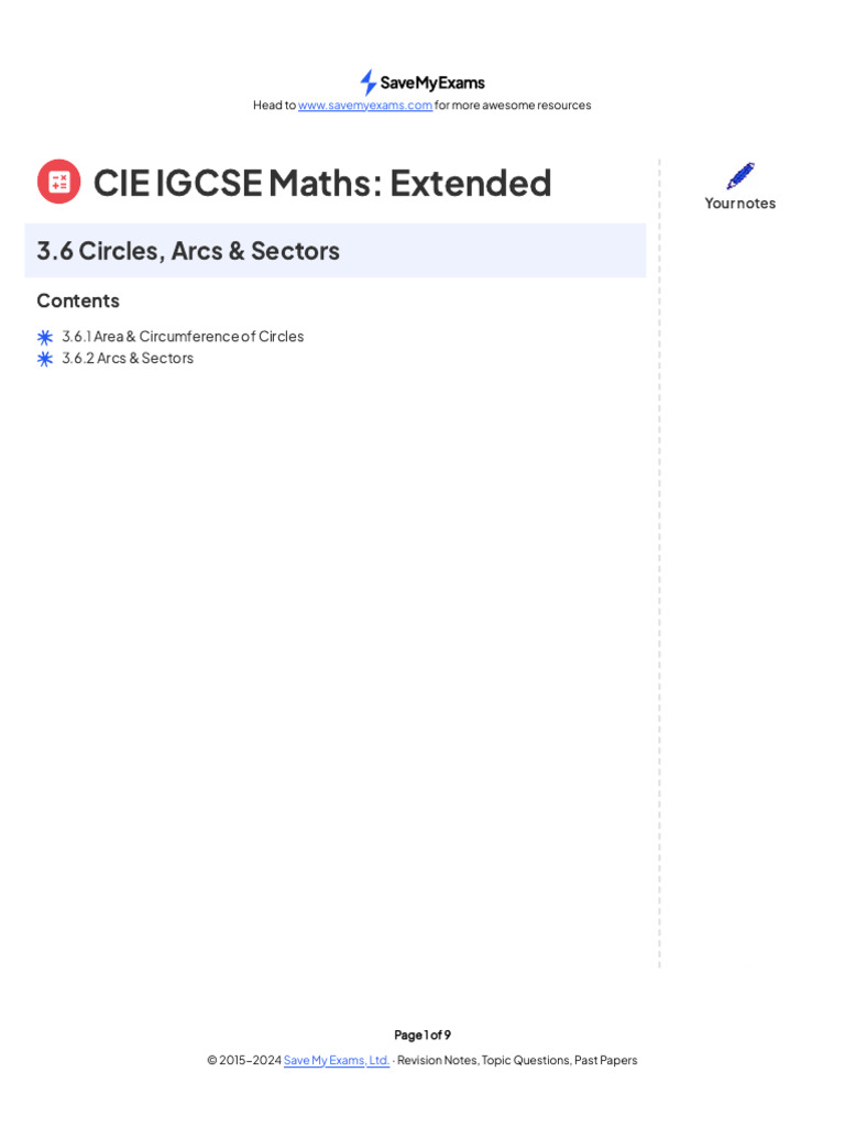 Circles, Arcs & Sectors | PDF | Area | Circle