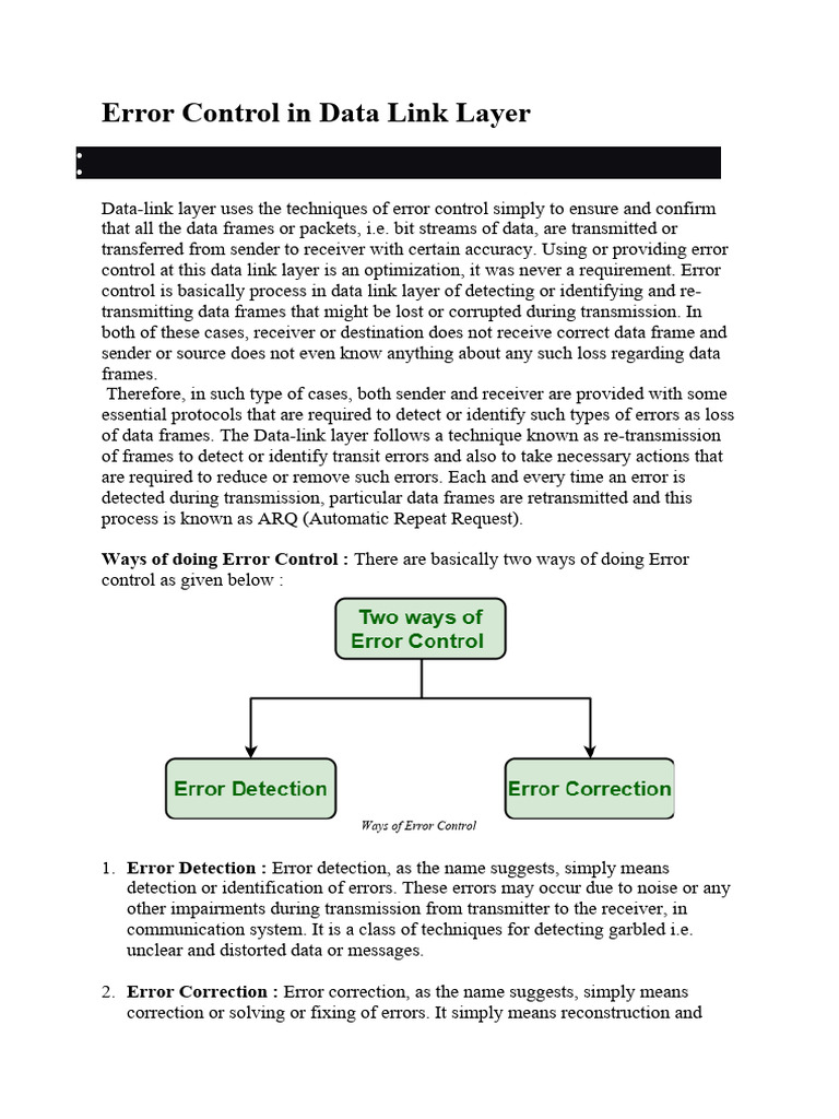 Error Control in Computer Network | PDF | Error Detection And Correction | Transmission Control ...