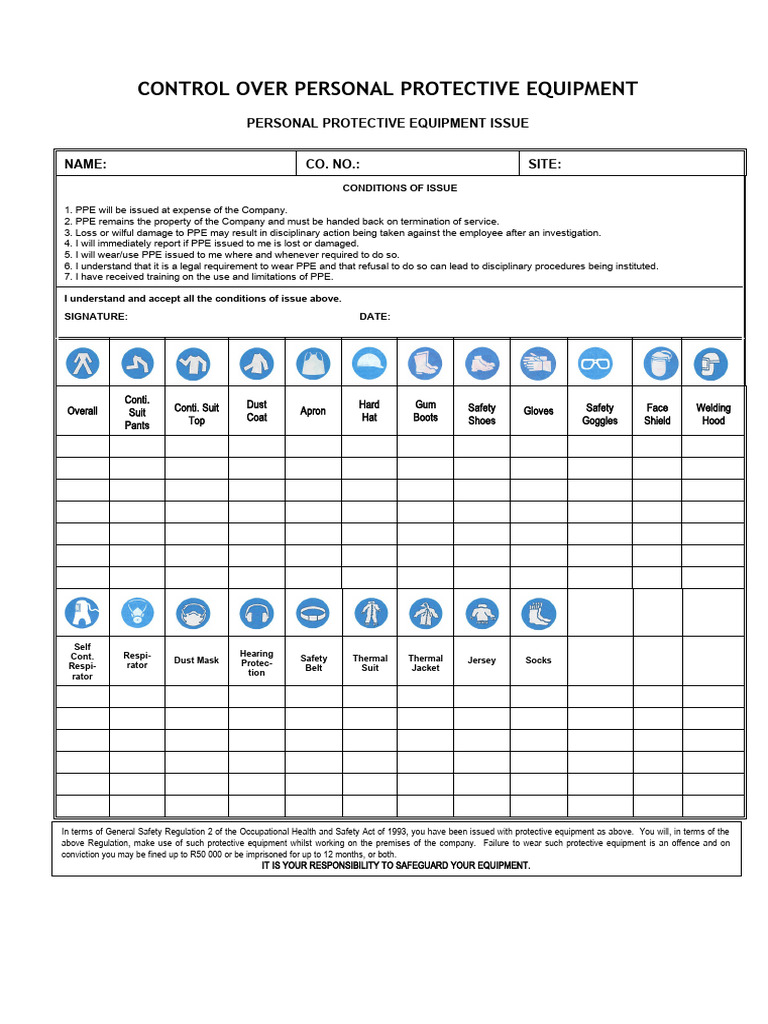 PPE Issuing Register | PDF | Personal Protective Equipment | Labor ...