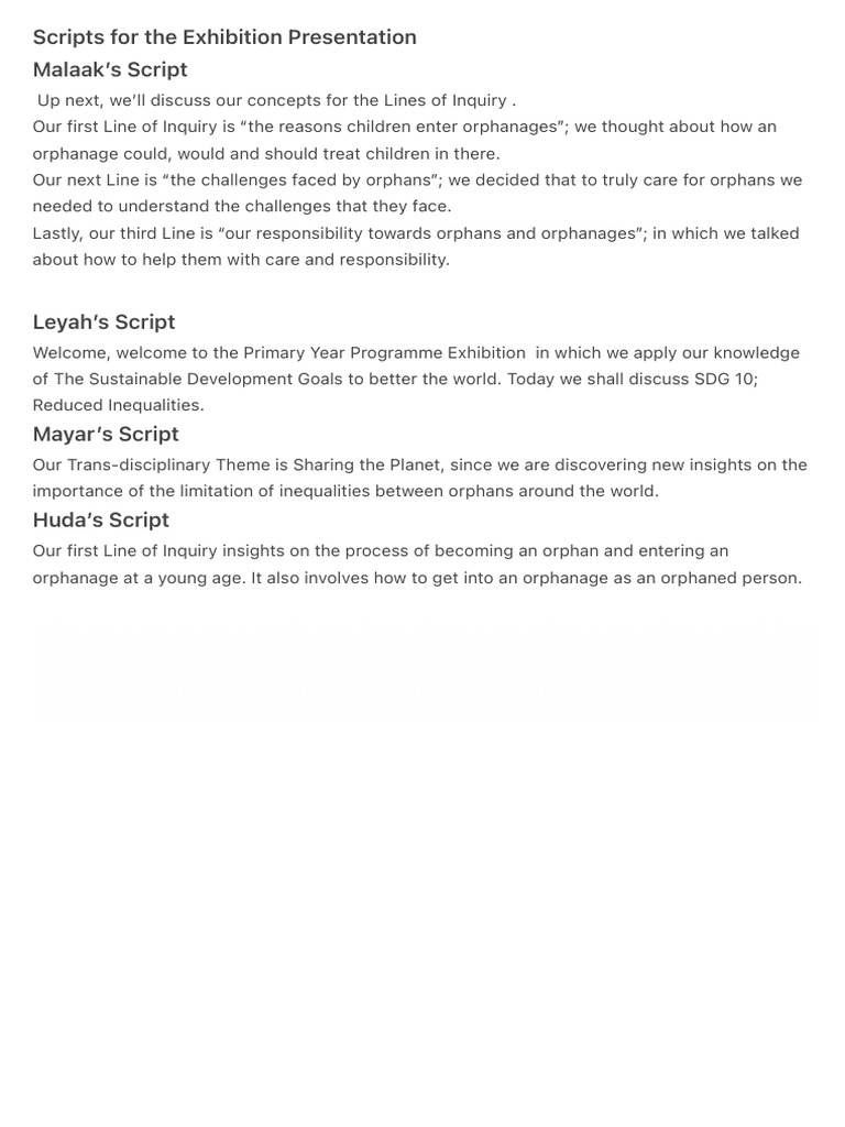 Scripts For The Exhibition Presentation | PDF