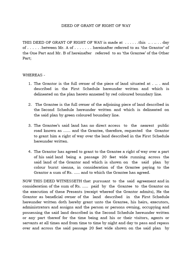 Deed of Grant of Right of Way | PDF | Deed | Civil Law (Common Law)