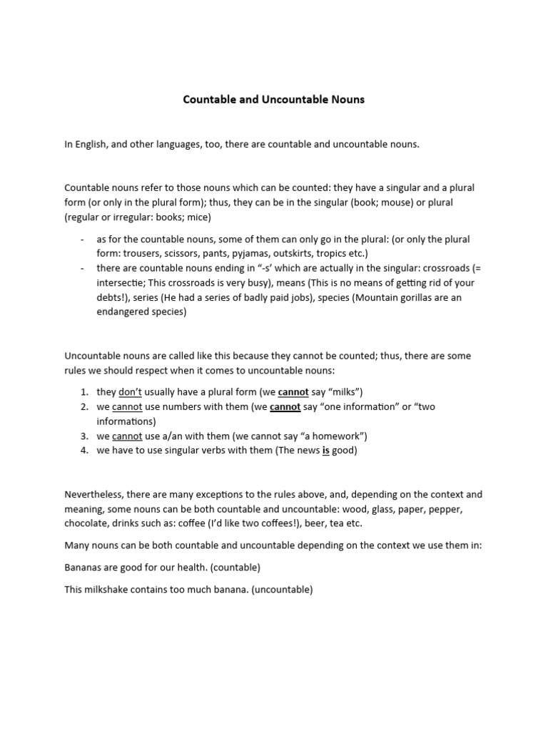 Countable and Uncountable Nouns Theory | PDF | Plural | Grammatical Number