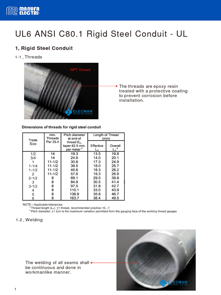 Class A UL6 ANSI C80.1 RIGID STEEL CONDUIT - MANELSA | PDF