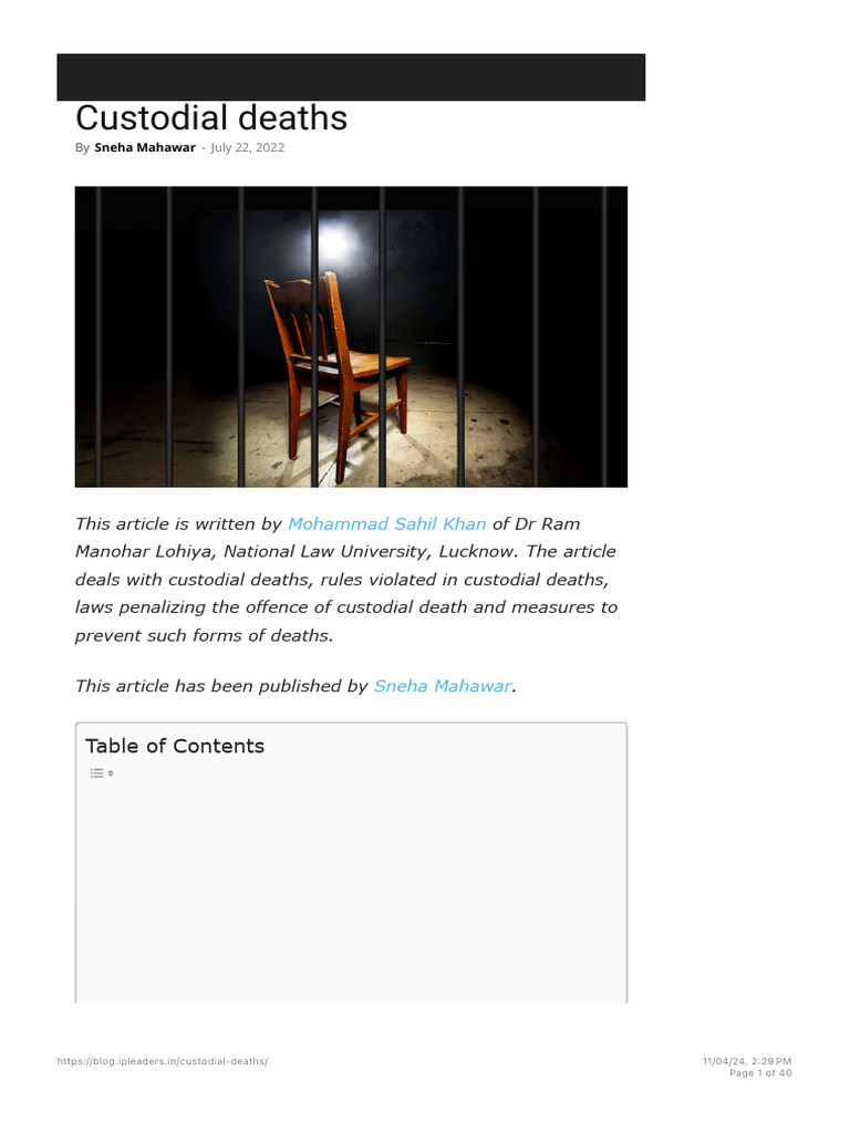 Custodial Deaths - IPleaders | PDF | Arrest | Detention (Imprisonment)