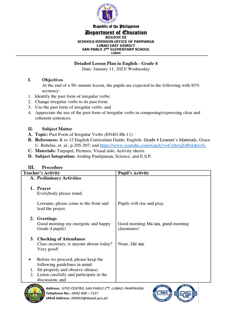 Detailed Lesson Plan in English 4 | PDF | English Language | Linguistics