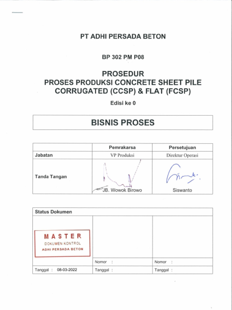 BP 302 PM P08 Prosedur Proses Produksi Concrete Sheet Pile Corrugated ...