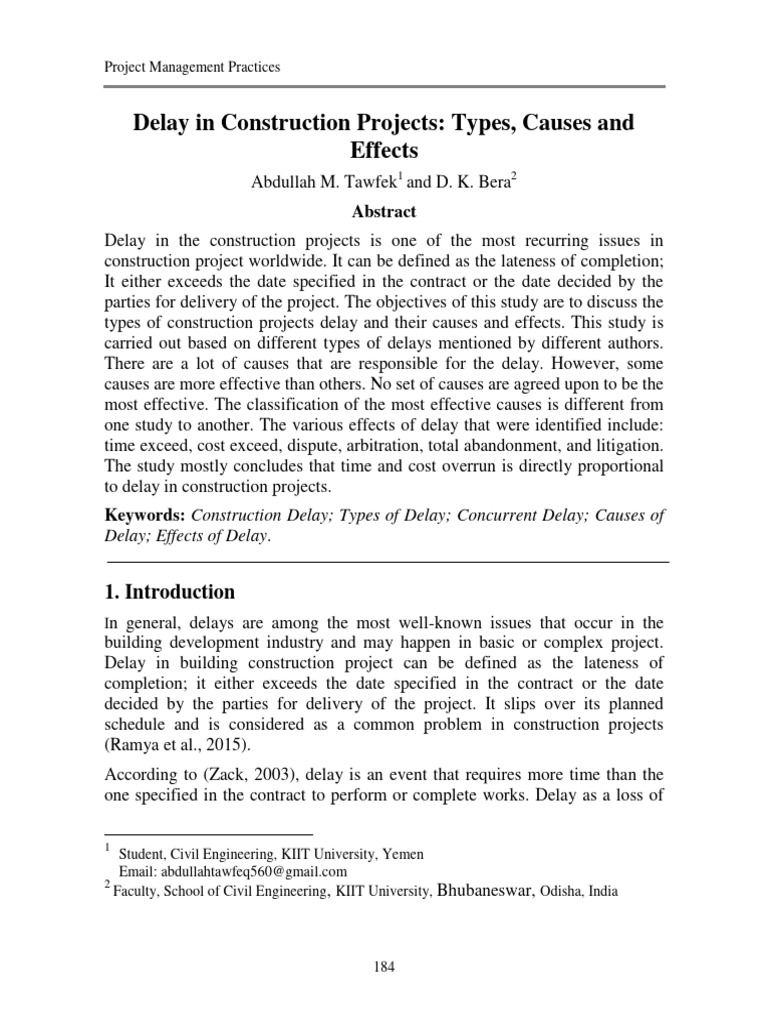Delay in Construction Projects-Types Causes and Effects | PDF | Employment | Arbitration