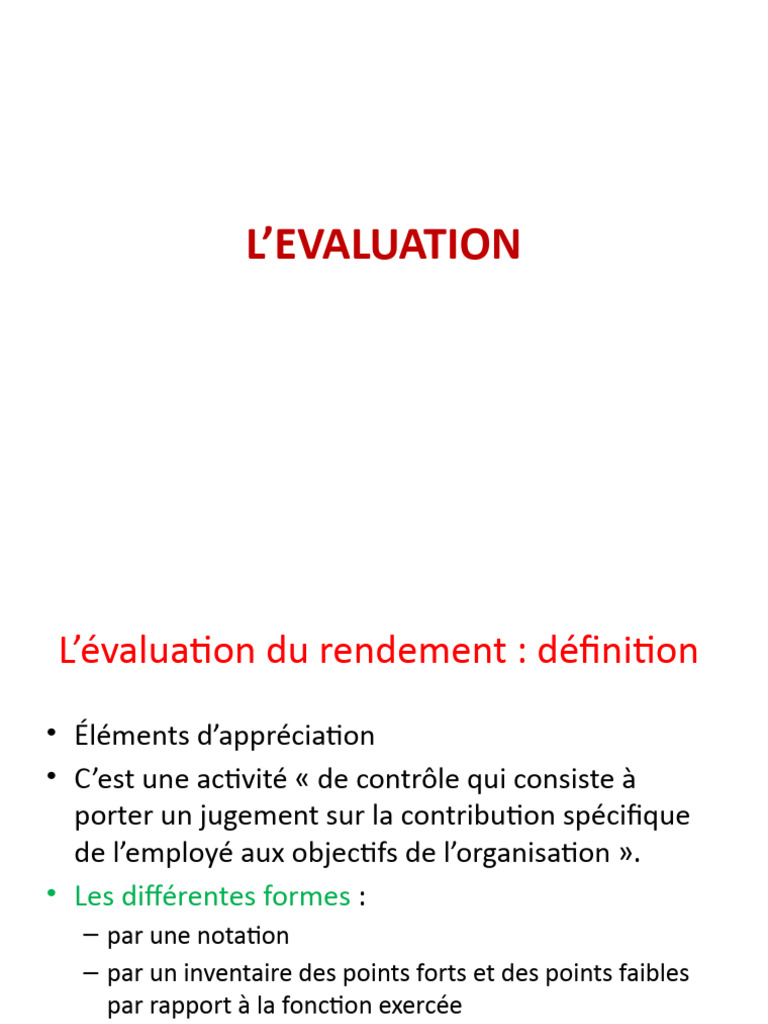 6 L - Evaluation | PDF | Gestion des ressources humaines