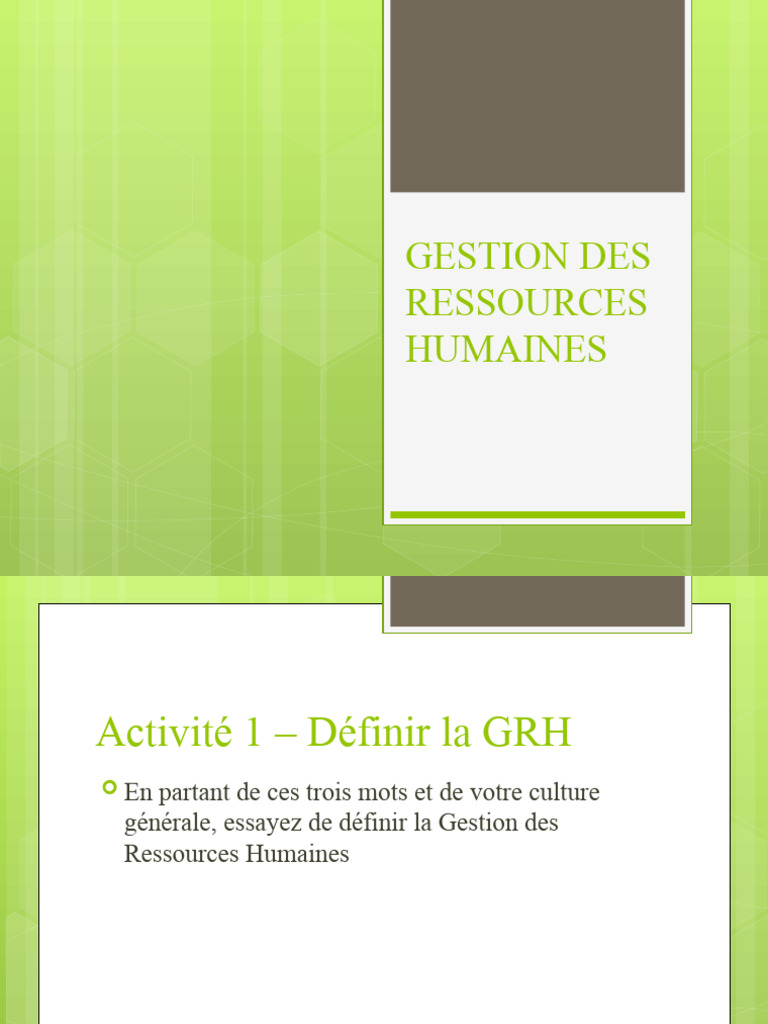 1 La GRH | PDF | Gestion des ressources humaines | Relations industrielles