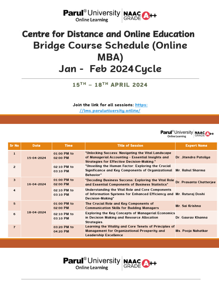 Bridge Course Schedule - MBA | PDF