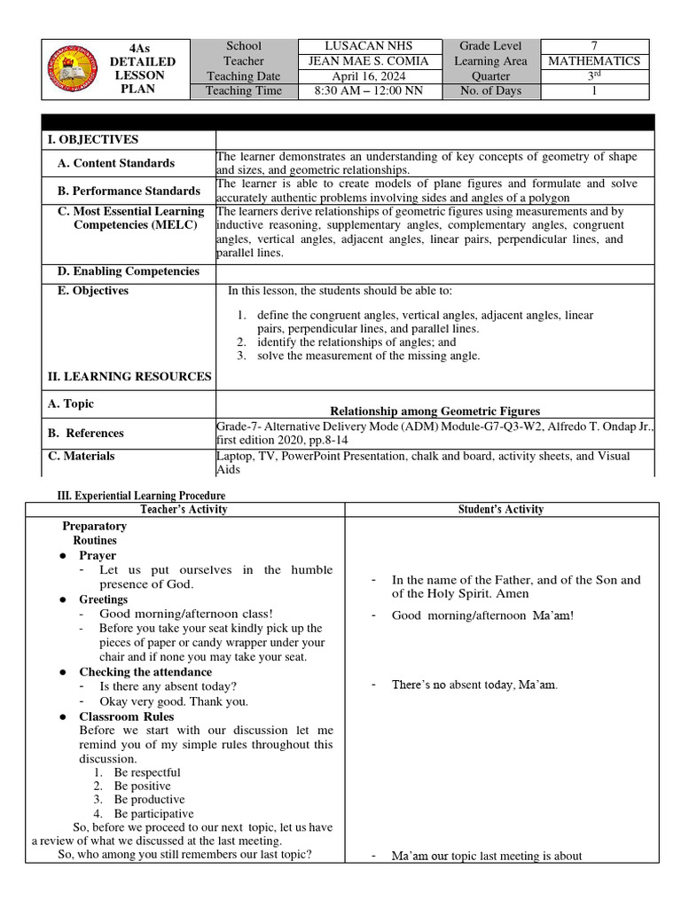 DLP IN MATHEMATICS SEVEN-ANGLES PAIRS-congruent-adjacent (AutoRecovered ...