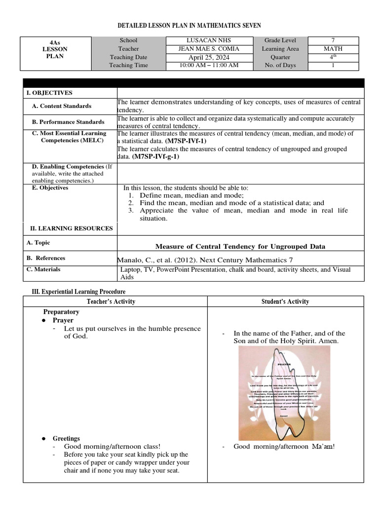 DLP in Mathematics Seven-Mean J Median J and Mode Final Demo | PDF ...
