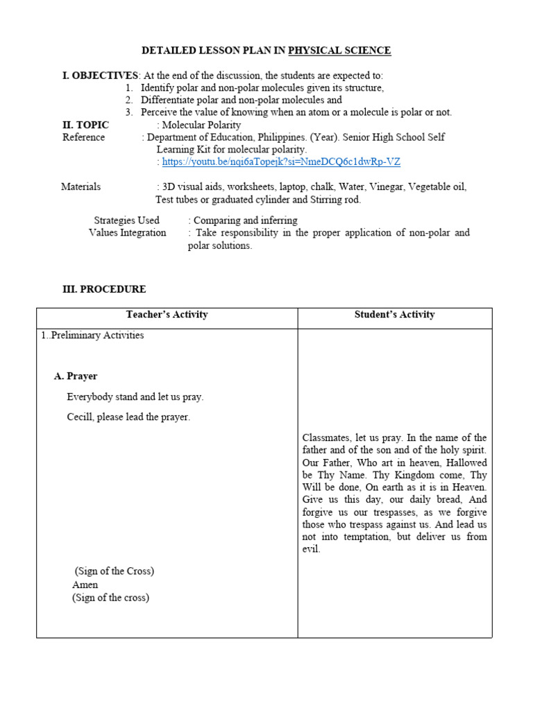 Detailed Lesson Plan in Physical Science | PDF | Chemical Bond ...