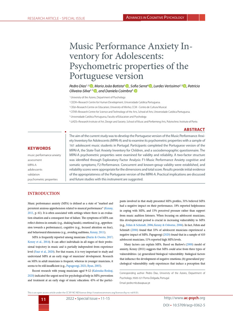 MUS-A Psychometric Properties PT | PDF | Psychometrics | Anxiety