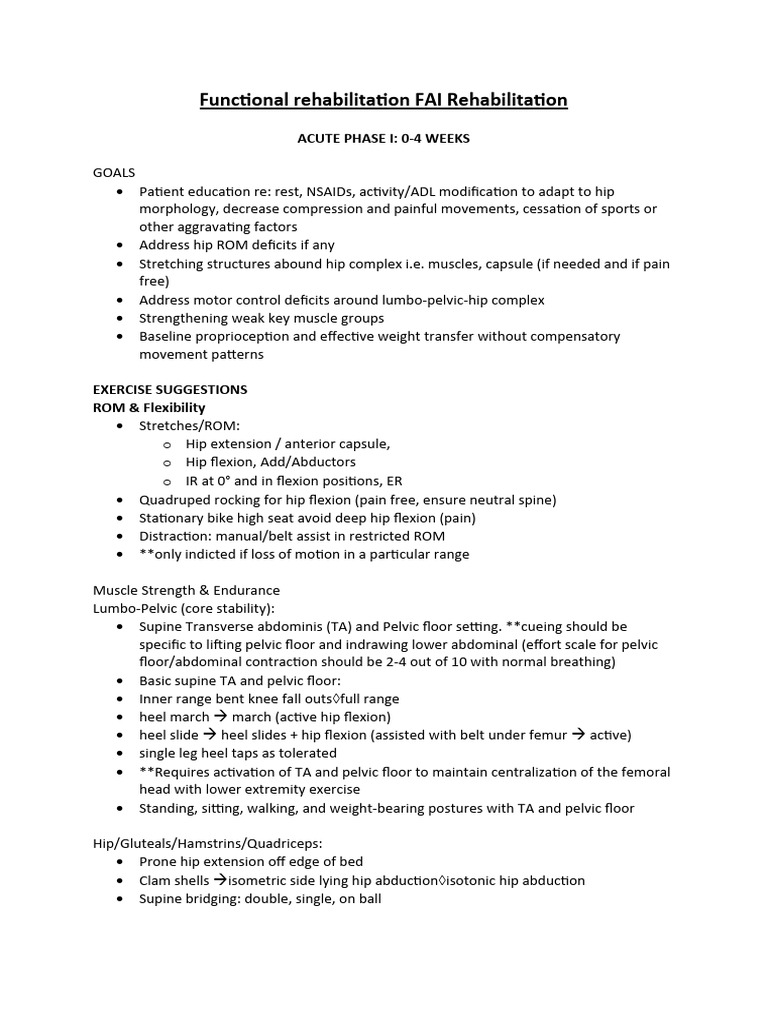 FAI Rehabilitation: Acute & Sub-Acute Phases | PDF | Anatomical Terms ...