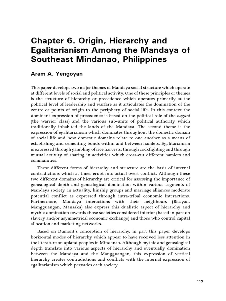 Origin Heirarchy & Egalitarianism in Mandaya | PDF | Hierarchy | Kinship
