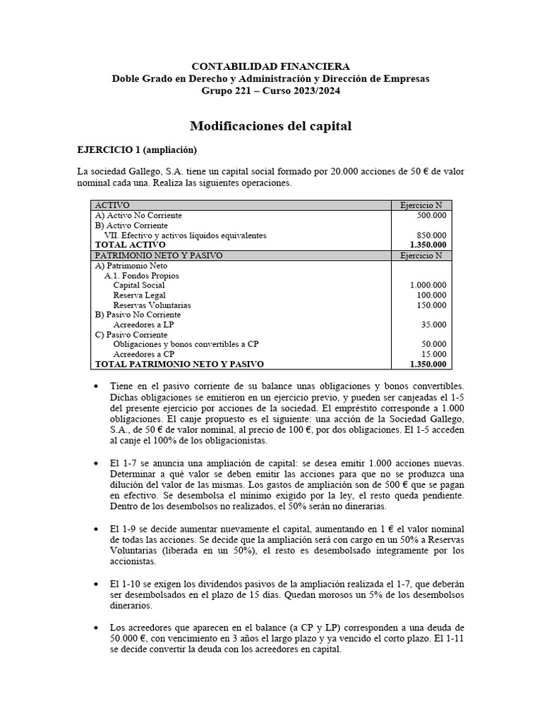 Ejercicios Modificaciones de Capital, Marchesini | PDF | Compartir (Finanzas) | Dividendo
