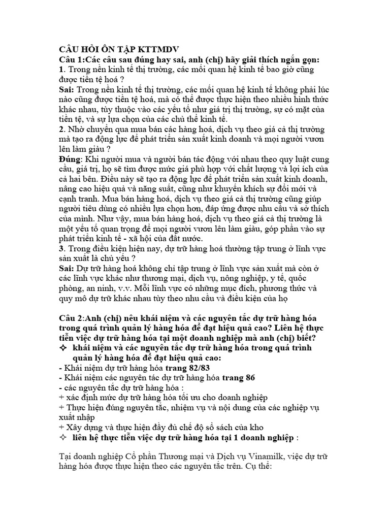 CÂU HỎI ÔN TẬP KTTMDV | PDF