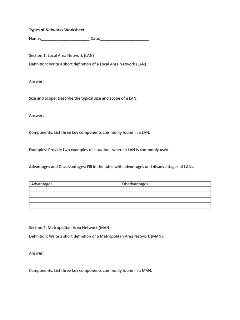 Types of Networks Worksheet | PDF