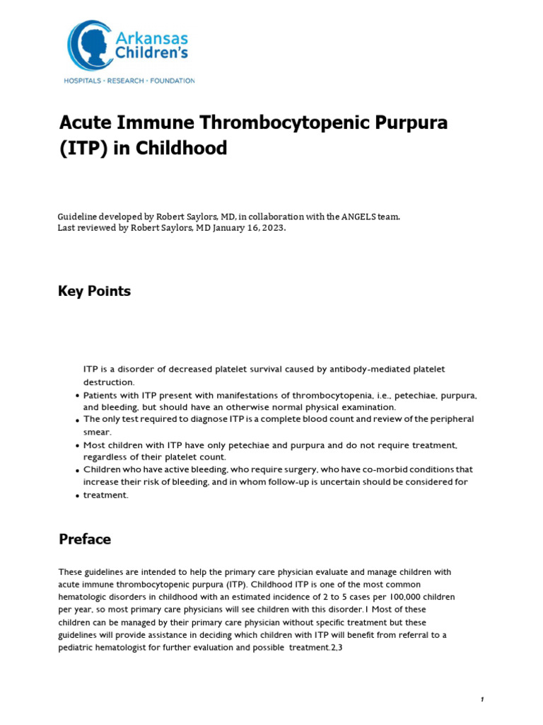 Acute Immune Thrombocytopenic Purpura | PDF | Medicine | Blood