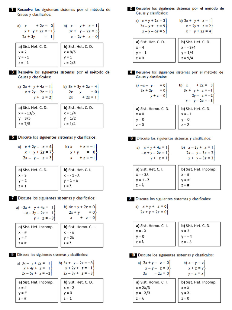 Hoja de EJERCICIOS GAUSS y Soluciones | PDF