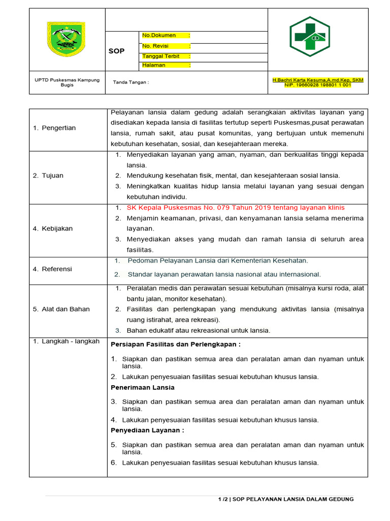 Sop Pelayanan Lansia Dalam Gedung | PDF