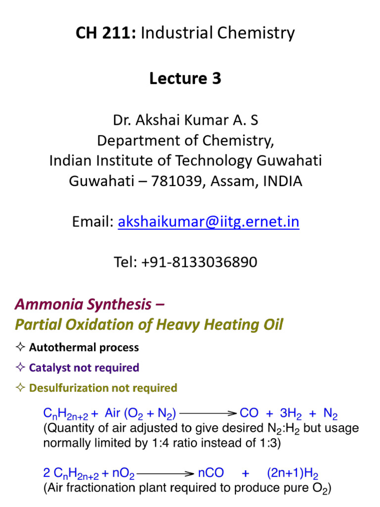Lecture 3 - CH 211 - Akshai Kumar | PDF | Ammonia | Methane