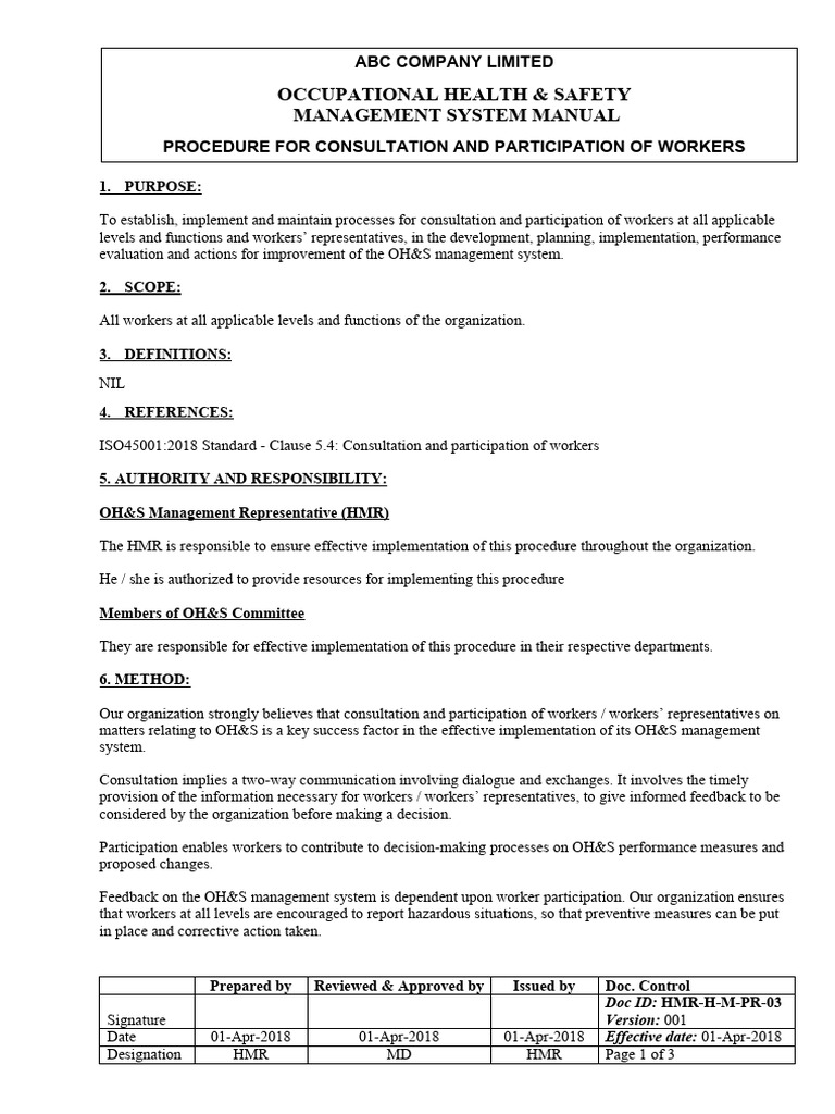HMR-H-M-PR-03 Procedure For Consultation and Participation of Workers ...