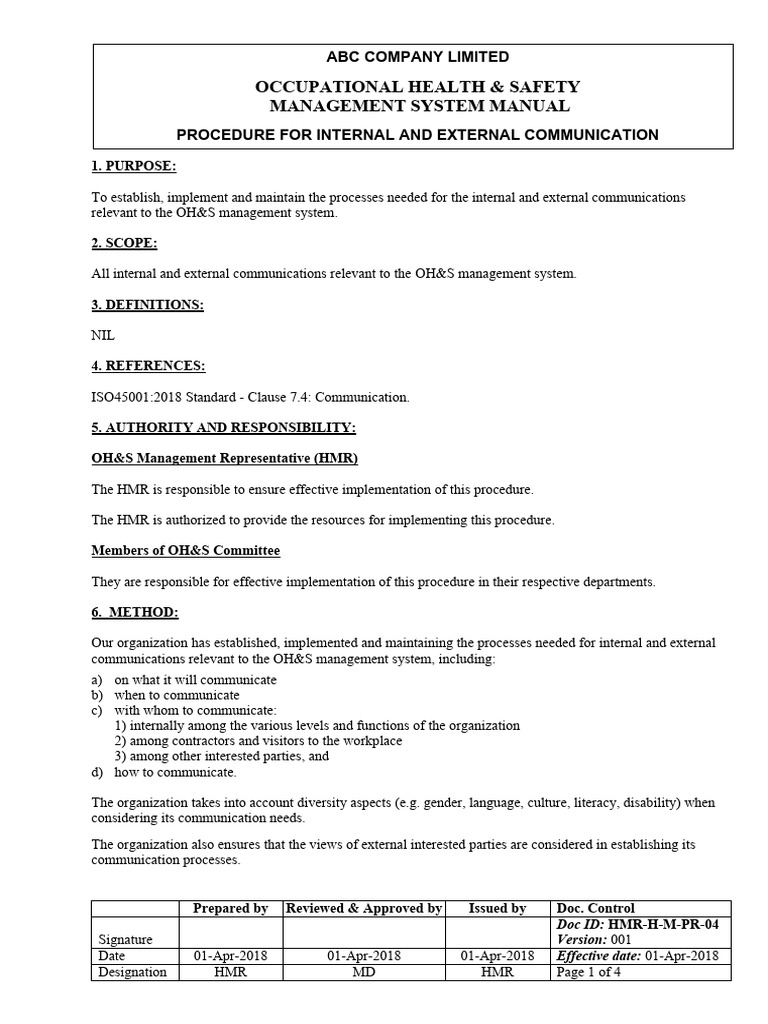 HMR-H-M-PR-04 Procedure For Internal and External Communication | PDF ...
