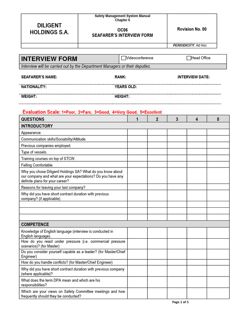 OC06 Seaman's Interview Form | PDF | Safety | Risk
