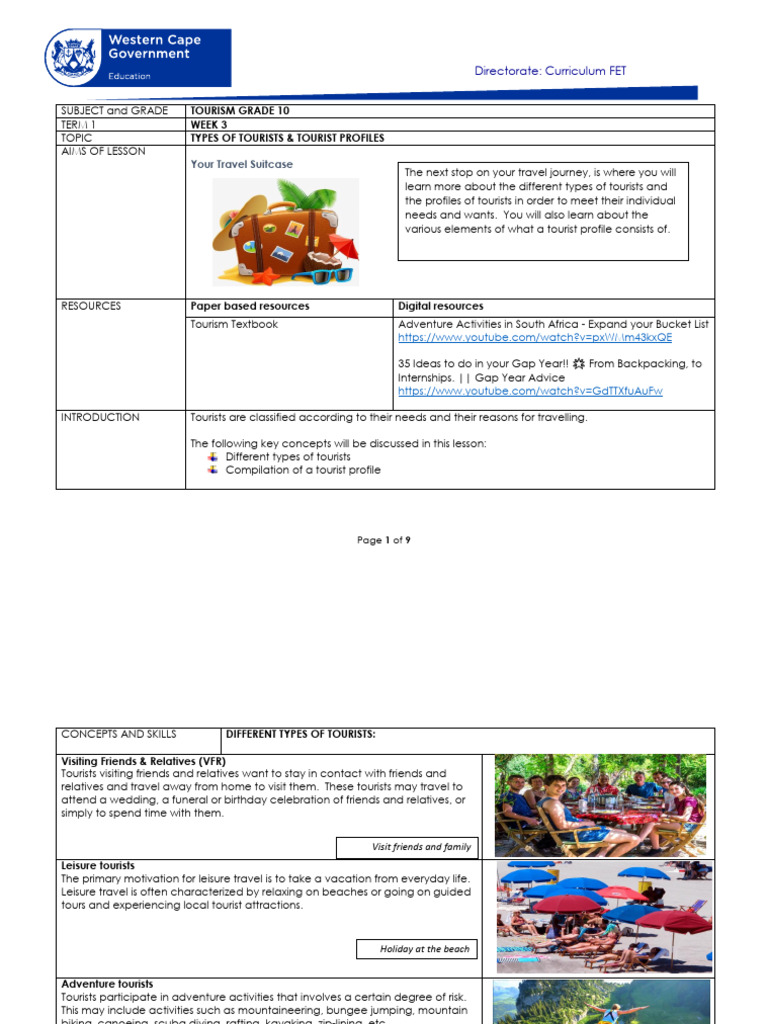 Final - Grade 10 Term 1 Week 3 - Types of Tourists and Tourist Profiles ...