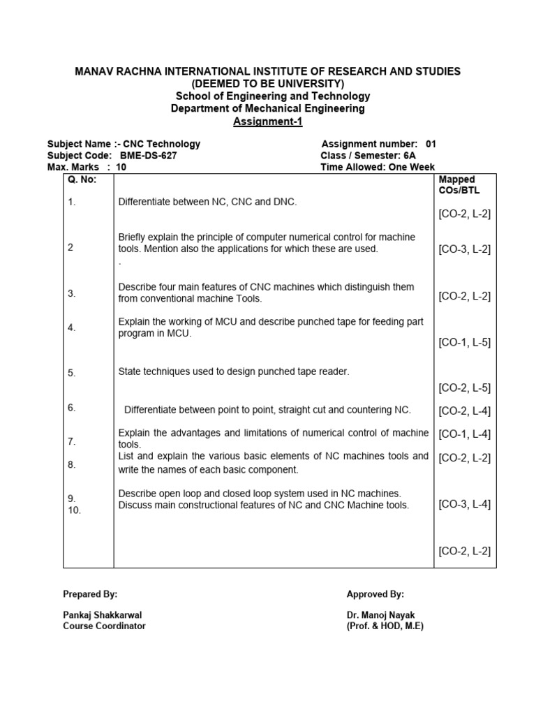 CNC Assignment 1 PDF | PDF | Numerical Control | Computer Science