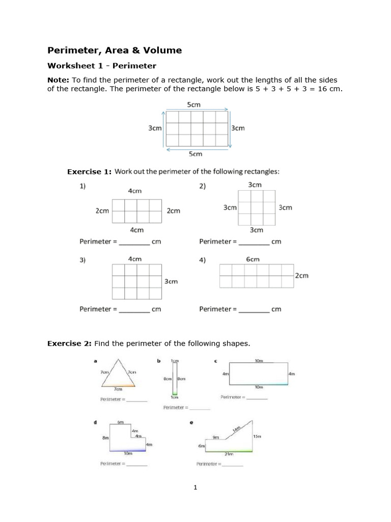 Perimeter Area Volume Worksheets | PDF
