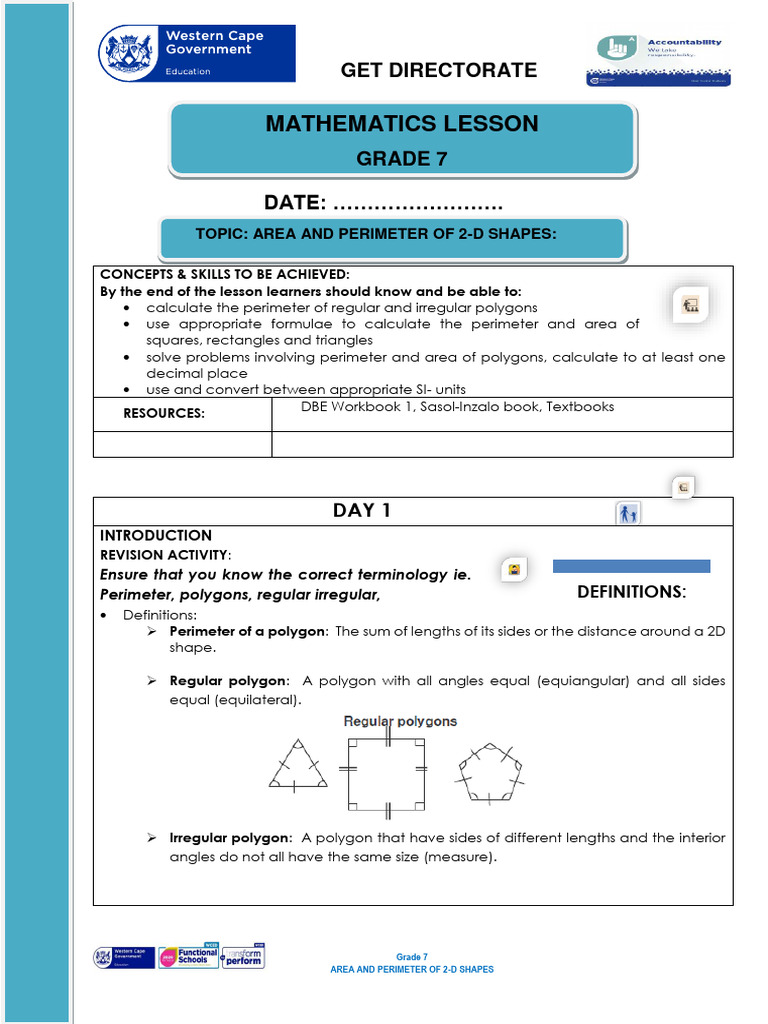 Area and Perimeter in Grade 7 Maths | PDF | Area | Triangle