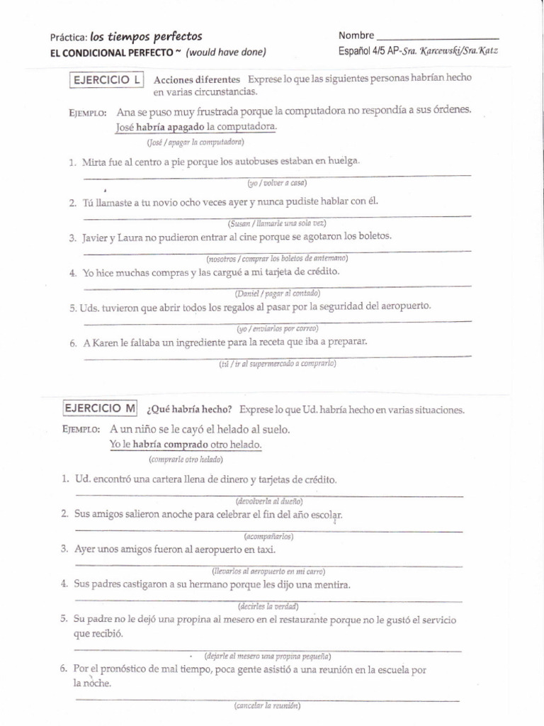 Práctica del Condicional Perfecto en Español | PDF