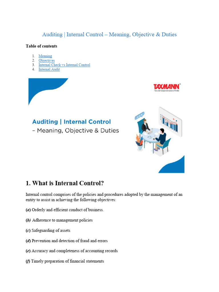 Auditing Internal Control - Meaning Objective Duties | PDF | Internal ...